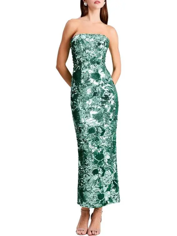 HELSI Leslie Pattern Sequin Strapless Gown - Teal