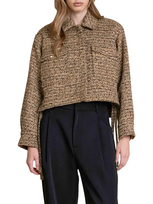 Endless Rose Side Tie Tweed Jacket - Brown/ Black