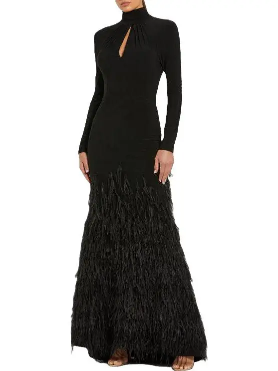 Mac Duggal Jersey Feather Gown - Black