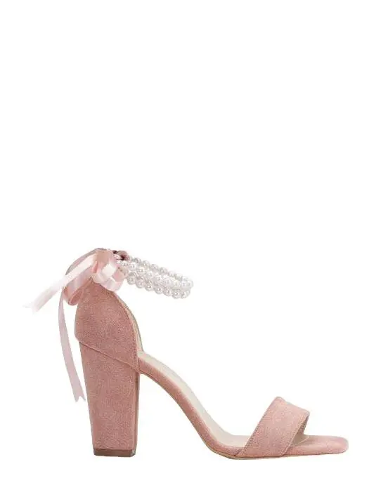 FOREVER & ALWAYS SHOES Melissa Block Heel Sandals With Pearls - Dusty Pink