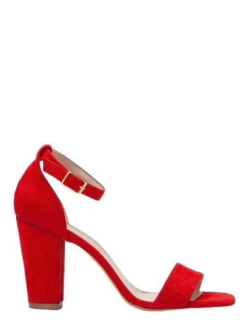 FOREVER & ALWAYS SHOES High Heel Ankle Strap Sandals - Red Suede