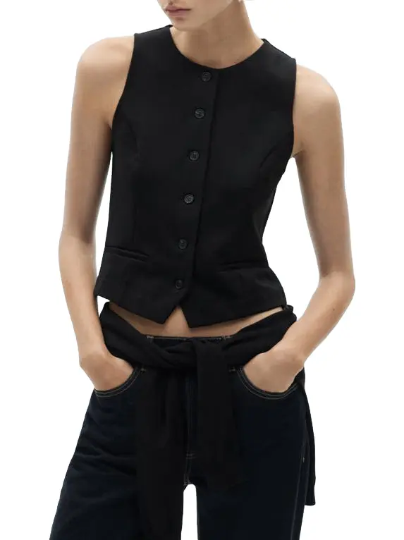 Mango Knit Crop Vest - Black
