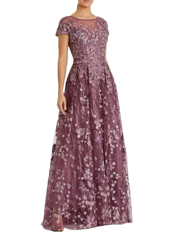 Mac Duggal Embellished Floral Cap Sleeve A-line Gown - Wisteria
