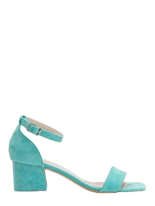 FOREVER & ALWAYS SHOES Iva Low Block Heel Sandals - Aqua Blue
