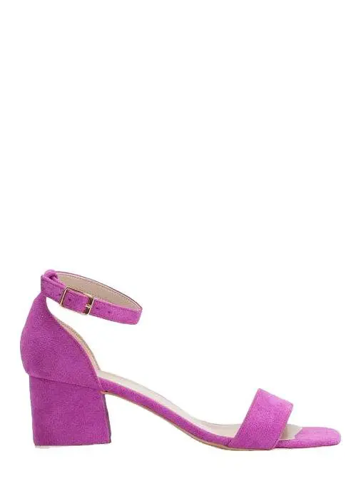 FOREVER & ALWAYS SHOES Iva Low Block Heel Sandals - Fuchsia