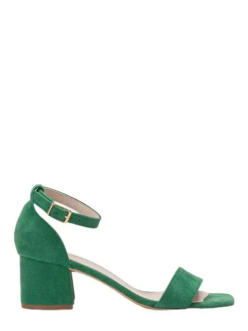 FOREVER & ALWAYS SHOES Iva Low Block Heel Sandals - Green Suede