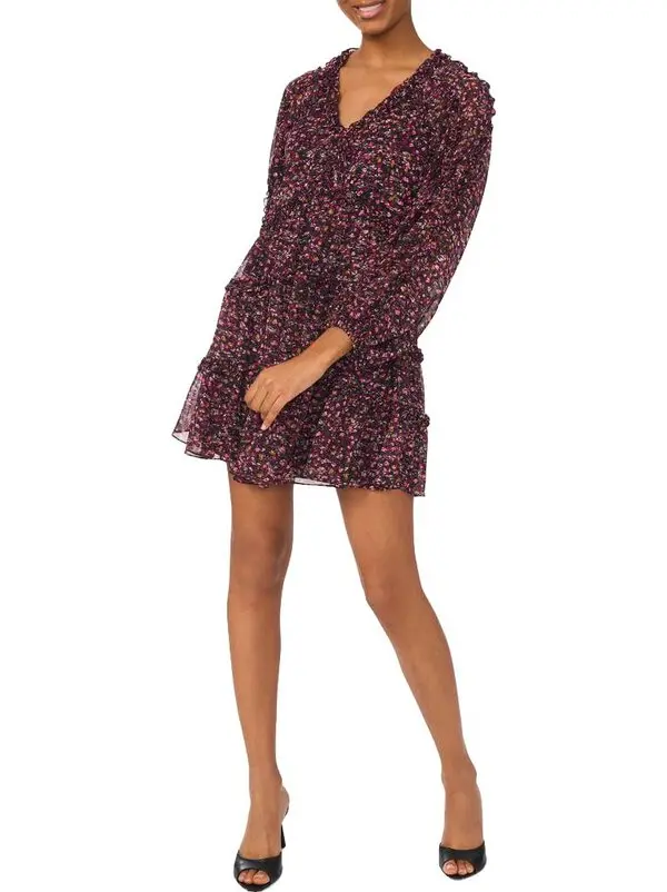 CECE DUPRAZ Floral Tiered Mini Dress - Rich Black