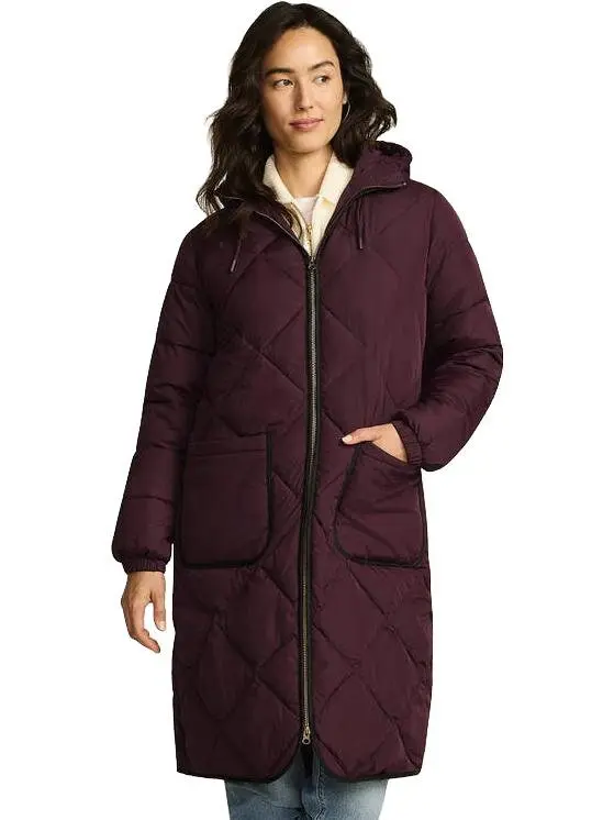 LANDS' END Featherfree Insulated Diamond Quilted Maxi Coat - Lush Burgundy