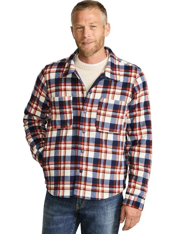 LANDS' END Anyweather Fleece Shirt Jacket - Navy/bourbon Plaid