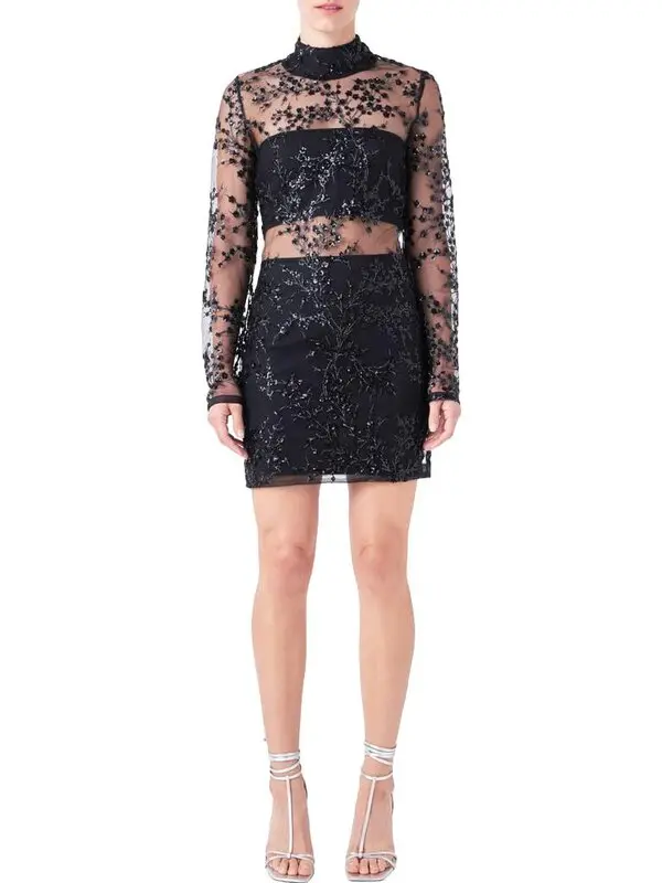 Endless Rose Long Sleeve Sequin Minidress - Black