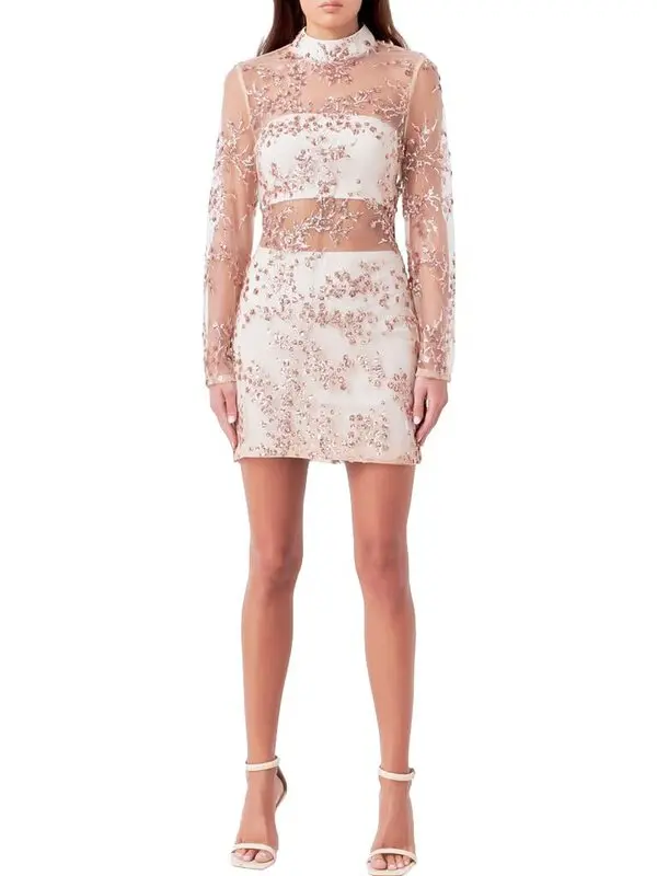 Endless Rose Long Sleeve Sequin Minidress - Champagne
