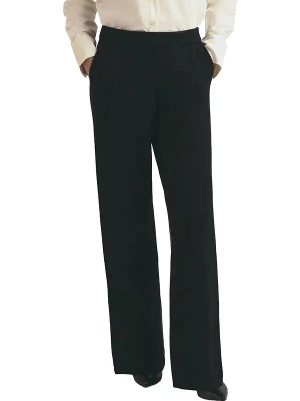 FAVORITE DAUGHTER Fatigue Sisters Cotton & Cashmere Wide Leg Sweater Pants - Black
