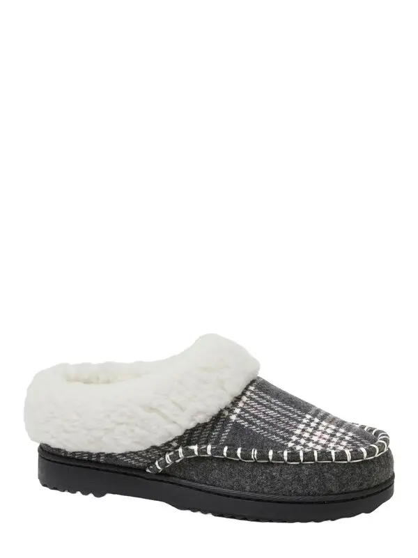 DEARFOAMS Nyla Felted Plaid Moccasin Clog Slipper - Dark Heather Grey