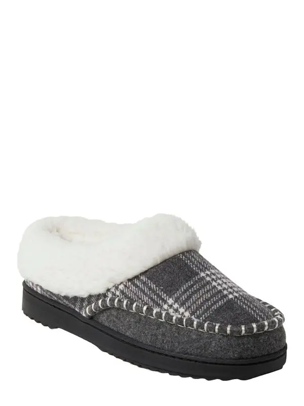 DEARFOAMS Nyla Felted Plaid Moccasin Clog Slipper - Dark Heather Grey