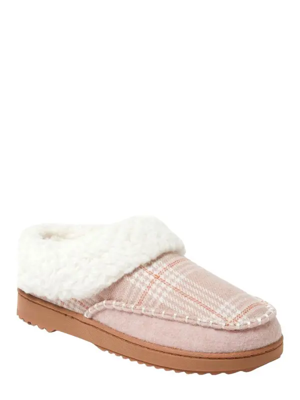 DEARFOAMS Nyla Felted Plaid Moccasin Clog Slipper - Pale Mauve