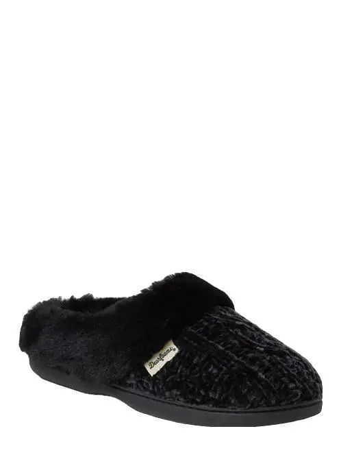 DEARFOAMS Claire Cable Knit Chenille Clog Slipper - Black
