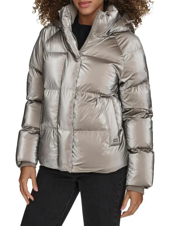 LEVI'S Hooded Quilted Puffer Jacket - Silver