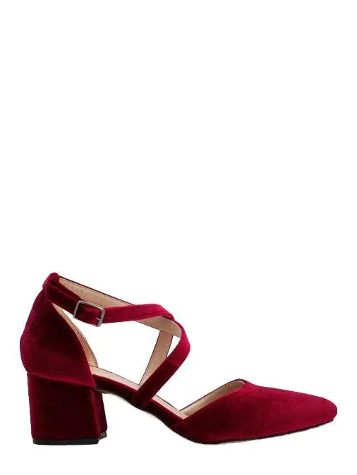 FOREVER & ALWAYS SHOES Dolly Low Block Heel Pumps - Burgundy Velvet