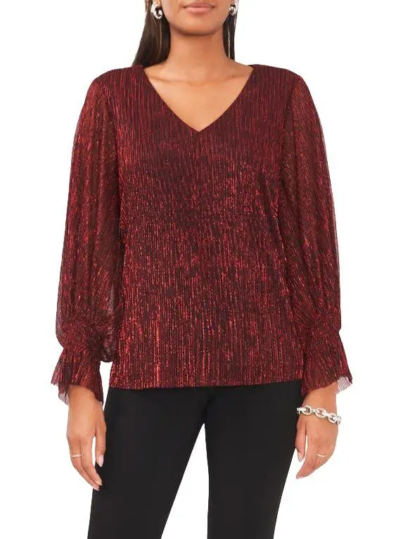 Vince Camuto Smocked Cuff Metallic Top - Red