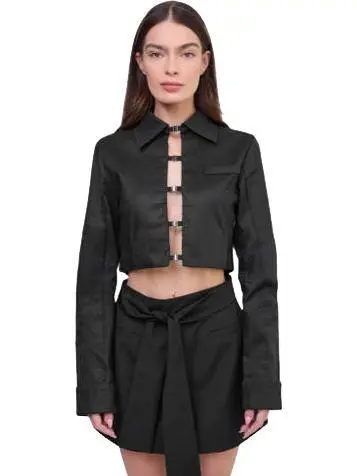BLVCK PARIS Linen Cropped Jacket - Black