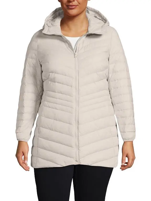 LANDS' END Wanderweight Packable Down Long Jacket - Dusk Gray