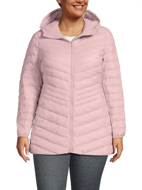 LANDS' END Wanderweight Packable Down Long Jacket - Light Mauve
