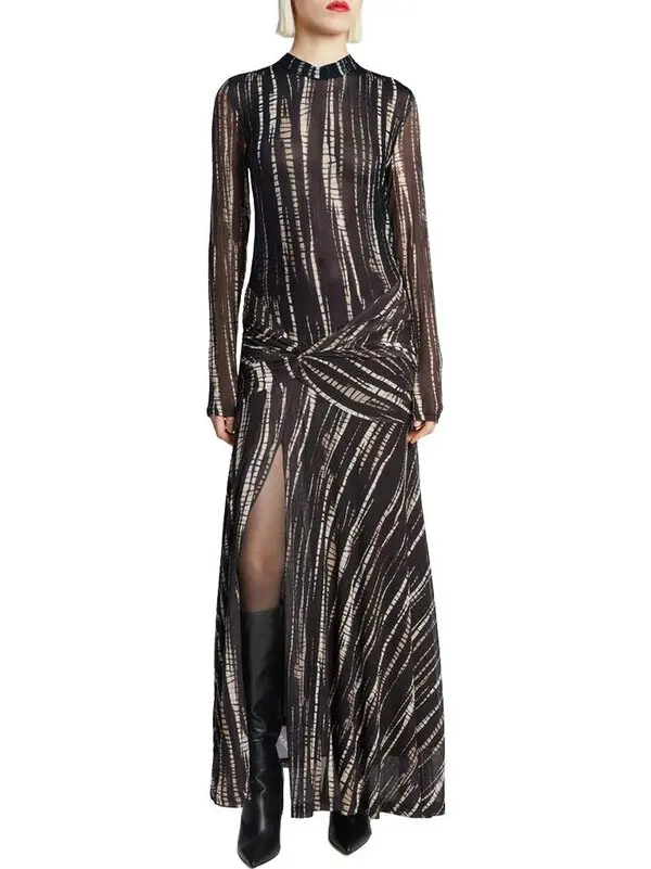 Bardot Lea Long Sleeve Mesh Dress - Black/brown