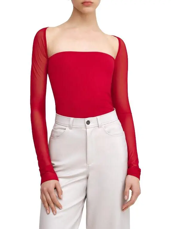 MARCELLA Lucia Jersey & Mesh Top - Red