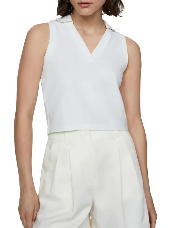 Mango Sleeveless Crop Piqué Polo - Off White