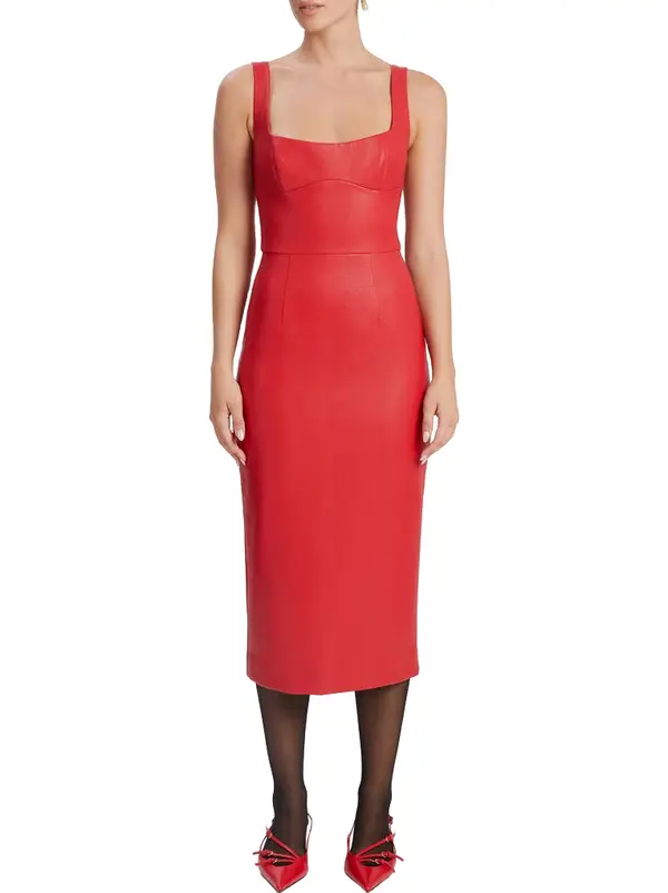Bardot Kassy Faux Leather Sheath Dress - Famous Red