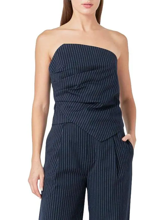 Endless Rose Stripe Asymmetric Neck Strapless Top - Navy