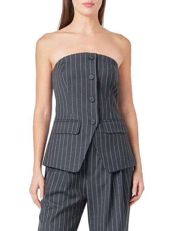 Endless Rose Pinstripe Strapless Top - Charcoal