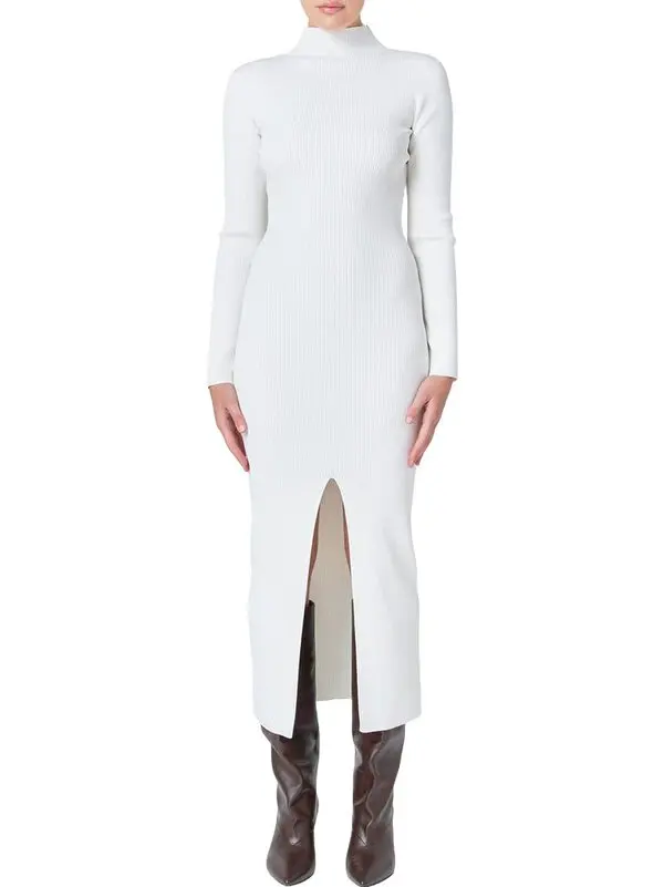 Endless Rose Mock Neck Ribbed Midi Dress - White