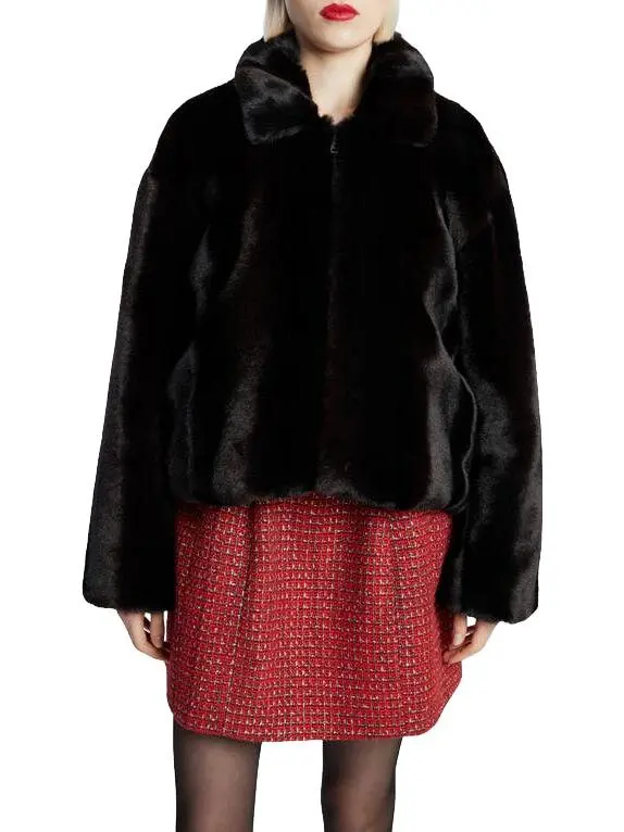 Bardot Sylvie Faux Fur Zip Jacket - Black