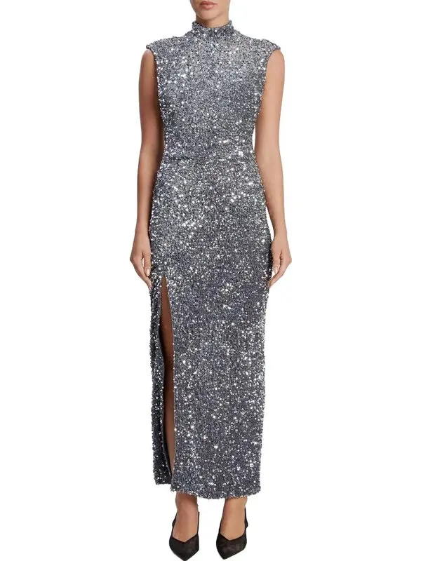 Bardot Kelso Velvet Sequin Sleeveless Dress - Silver