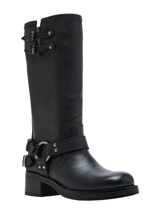 Steve Madden Astor Knee High Moto Boots - Black