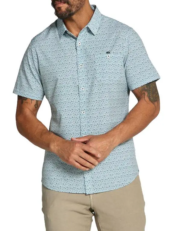 7 Diamonds Leandro Floral Short Sleeve Performance Button-up Shirt - Seafoam