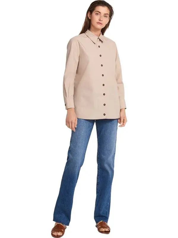 ANSEA Twill Button Down Shirt - Khaki