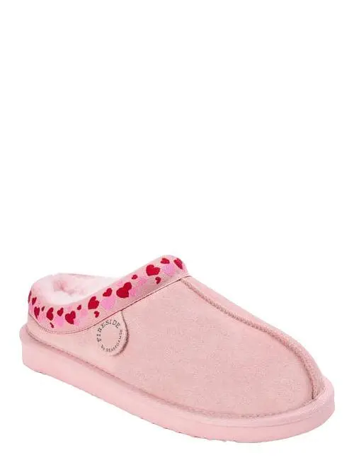 DEARFOAMS Fireside Greta Genuine Shearling Clog Slipper - Pink Hearts