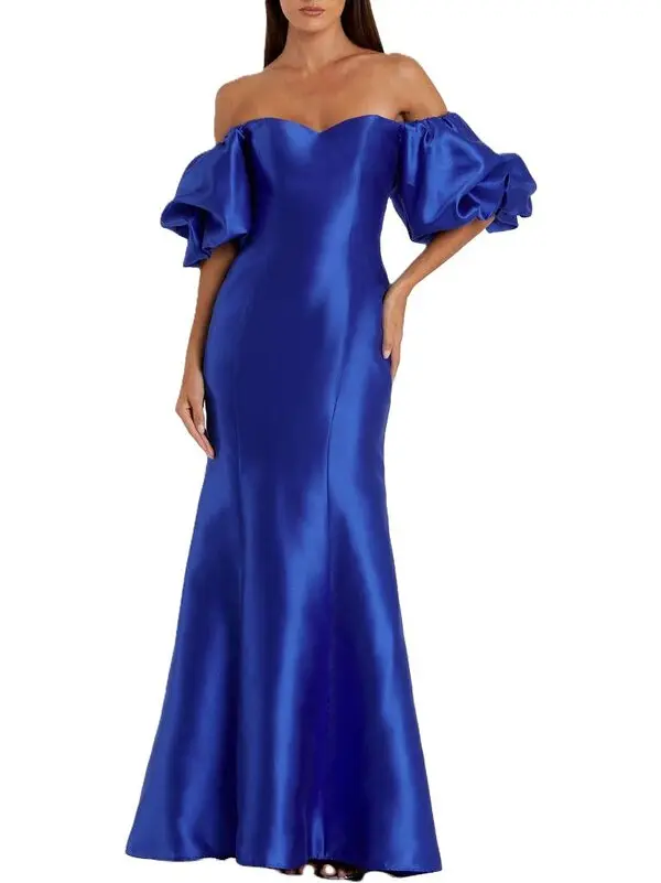Mac Duggal Sweetheart Off-the-shoulder Puff Sleeve Gown - Royal Blue