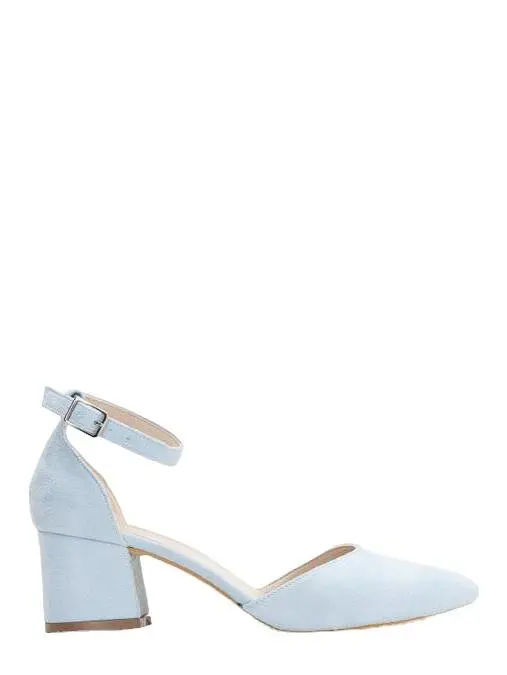 FOREVER & ALWAYS SHOES Marcelle Low Block Heel Pumps - Baby Blue Faux Suede