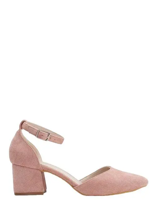 FOREVER & ALWAYS SHOES Marcelle Low Block Heel Pumps - Dusty Pink Faux Suede