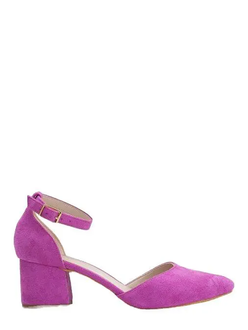 FOREVER & ALWAYS SHOES Marcelle Low Block Heel Pumps - Fuchsia Pink Faux Suede