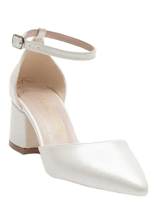FOREVER & ALWAYS SHOES Marcelle Low Block Heel Pumps - Ivory Faux Leather