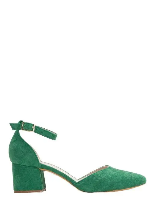 FOREVER & ALWAYS SHOES Marcelle Low Block Heel Pumps - Light Green Faux Suede