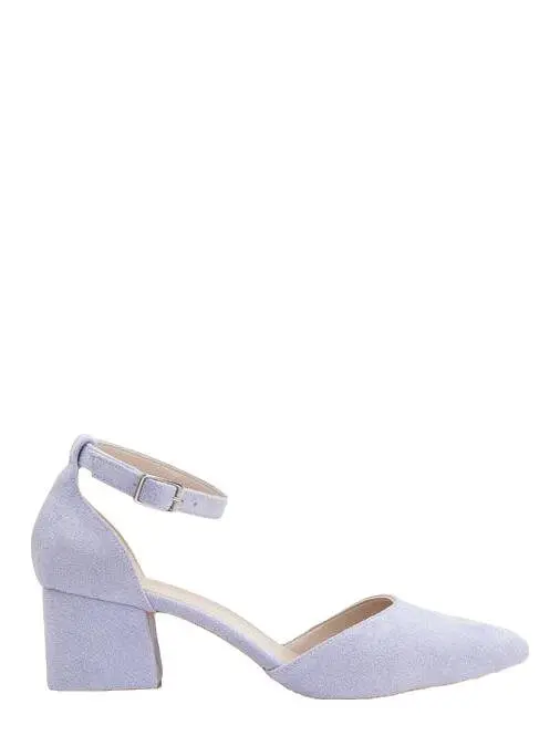 FOREVER & ALWAYS SHOES Marcelle Low Block Heel Pumps - Lilac Faux Suede