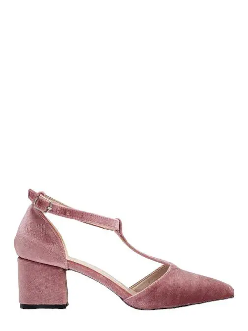 FOREVER & ALWAYS SHOES Anicette Velvet Mary Jane Heels - Rose