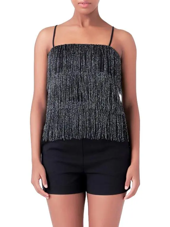 Endless Rose Beaded Fringe Top - Black