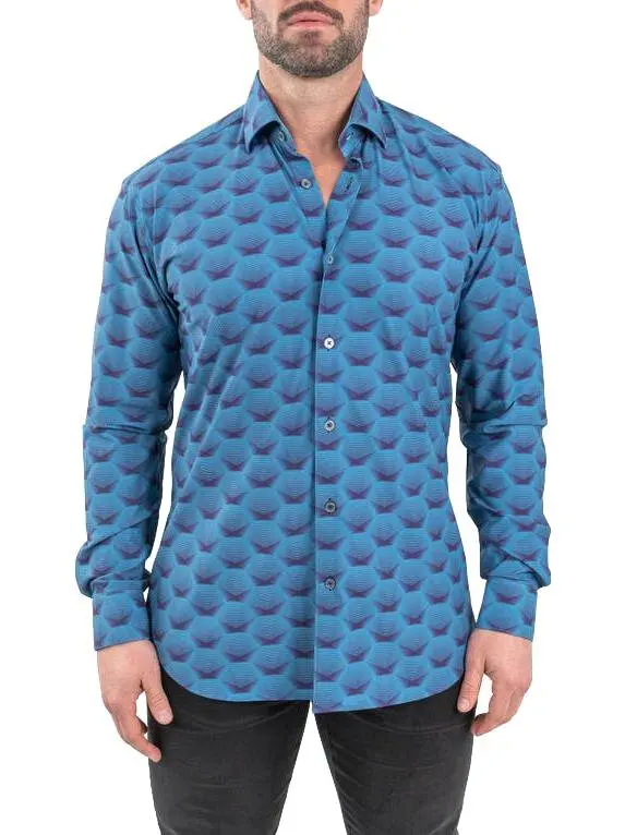 MACEOO Einstein Stretch Horizon Button-up Shirt - Blue