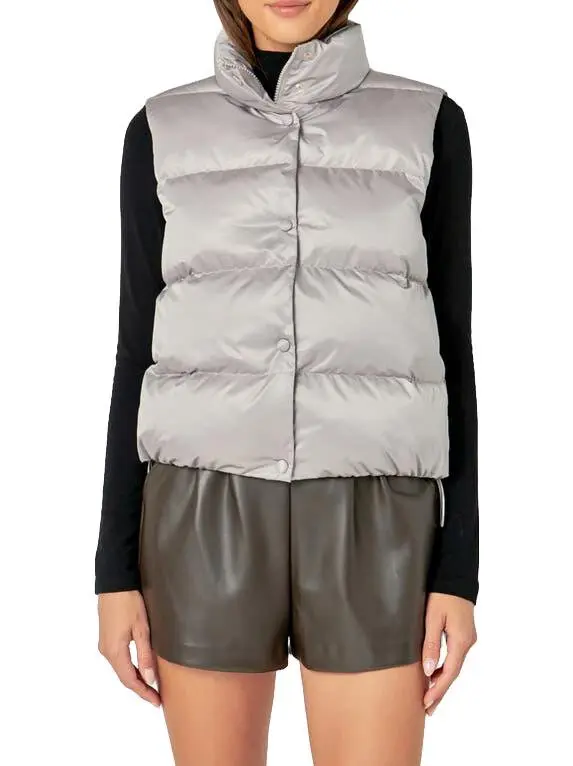 Endless Rose Cropped Puffer Vest - Grey